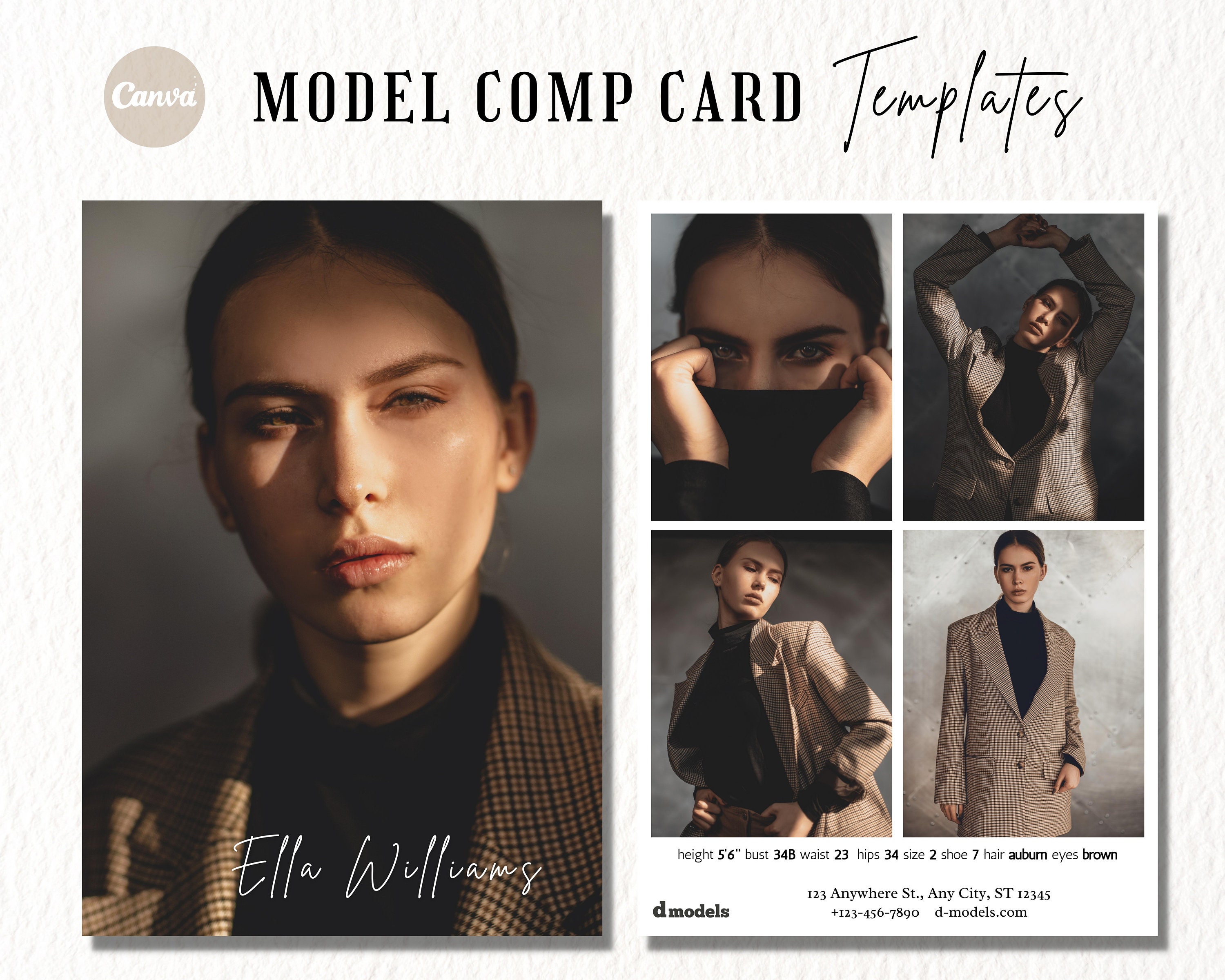 Model Comp Card | Editable Fashion Model Zed Card | Model Portfolio ...