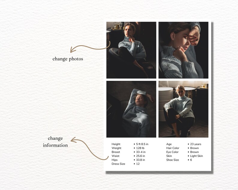Editable Model Comp Card Template | Canva Fashion Portfolio (digital ...