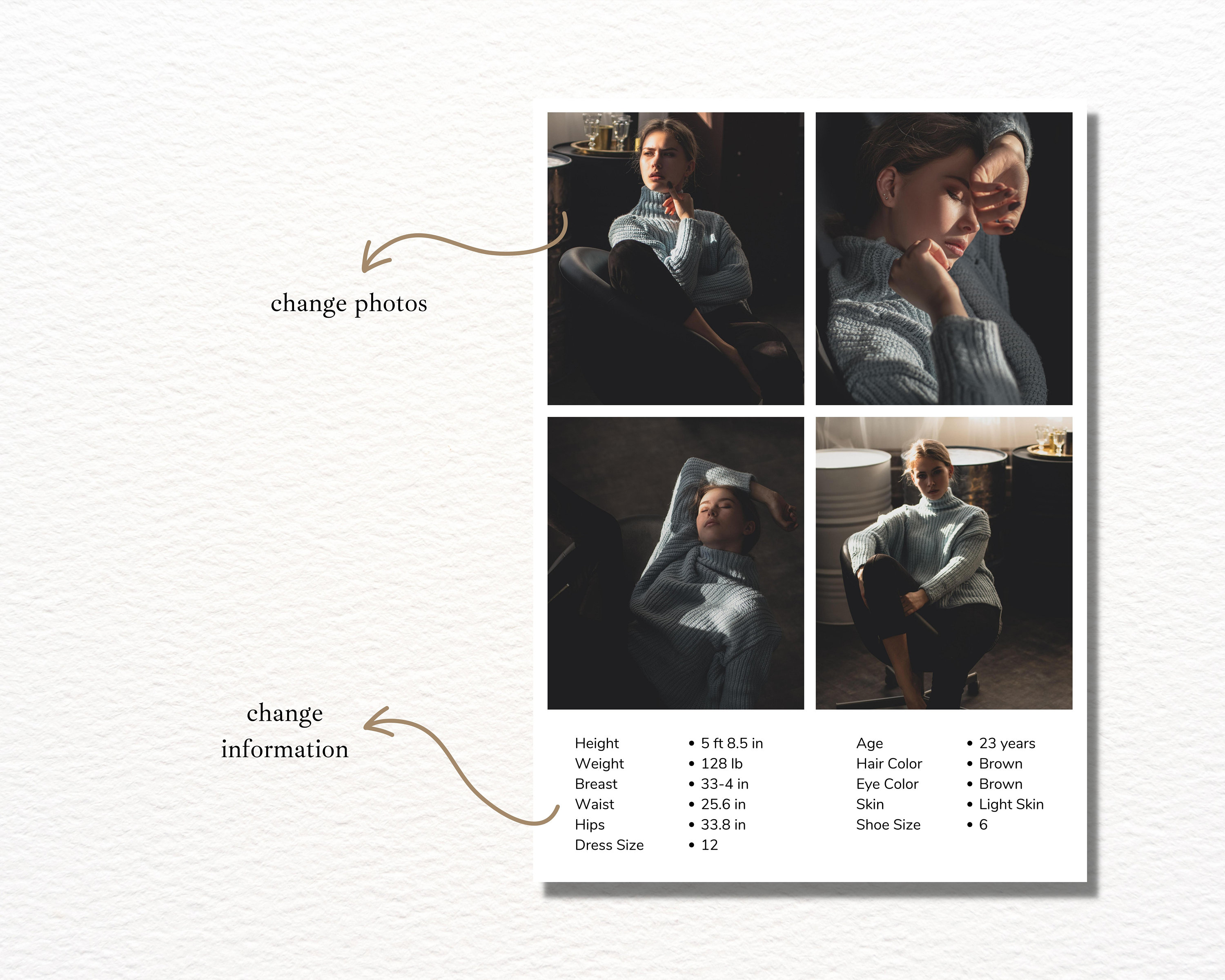 Model Comp Card | Editable Fashion Model Zed Card | Model Portfolio ...