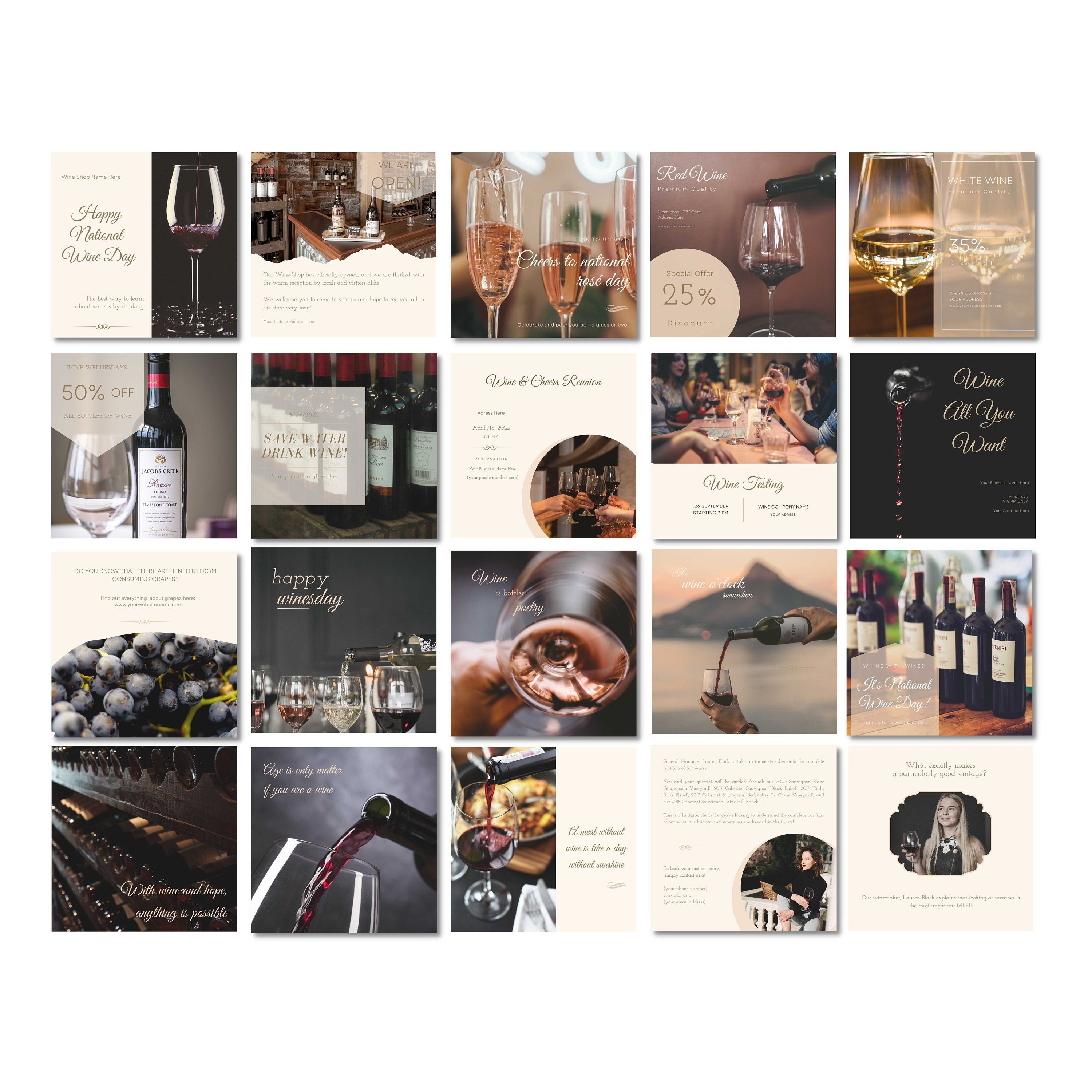 Wine Instagram Templates Bundle | Covers & Stickers (canva) - Etsy