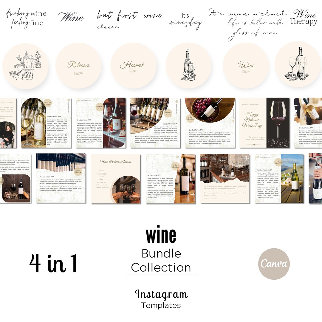 Wine Instagram Templates Bundle | Covers & Stickers (canva) - Etsy