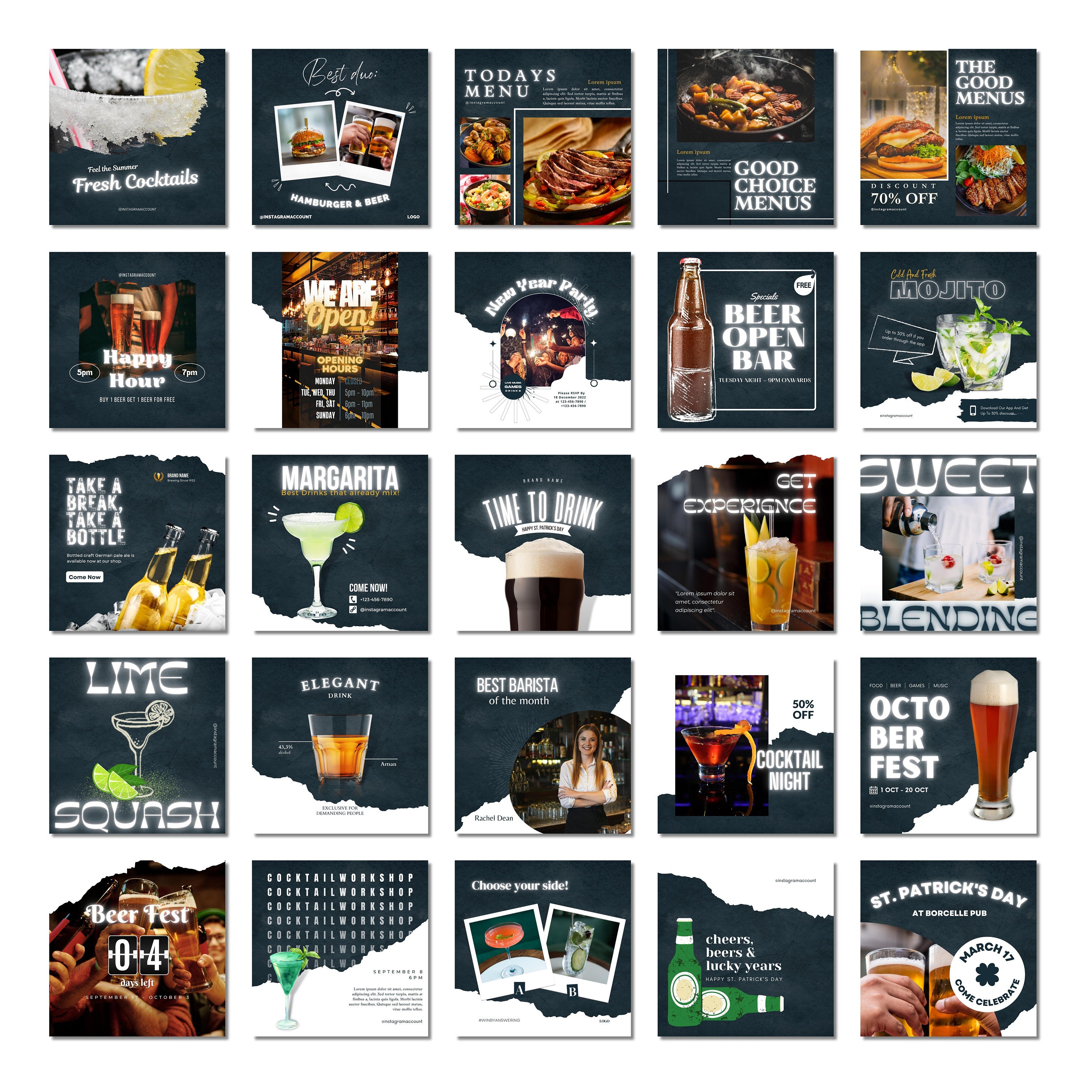 Bar & Pub Instagram Template Bundle – Social Media Kit (canva) - Etsy