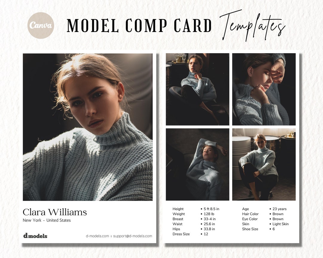 Model Comp Card | Editable Fashion Model Zed Card | Model Portfolio ...