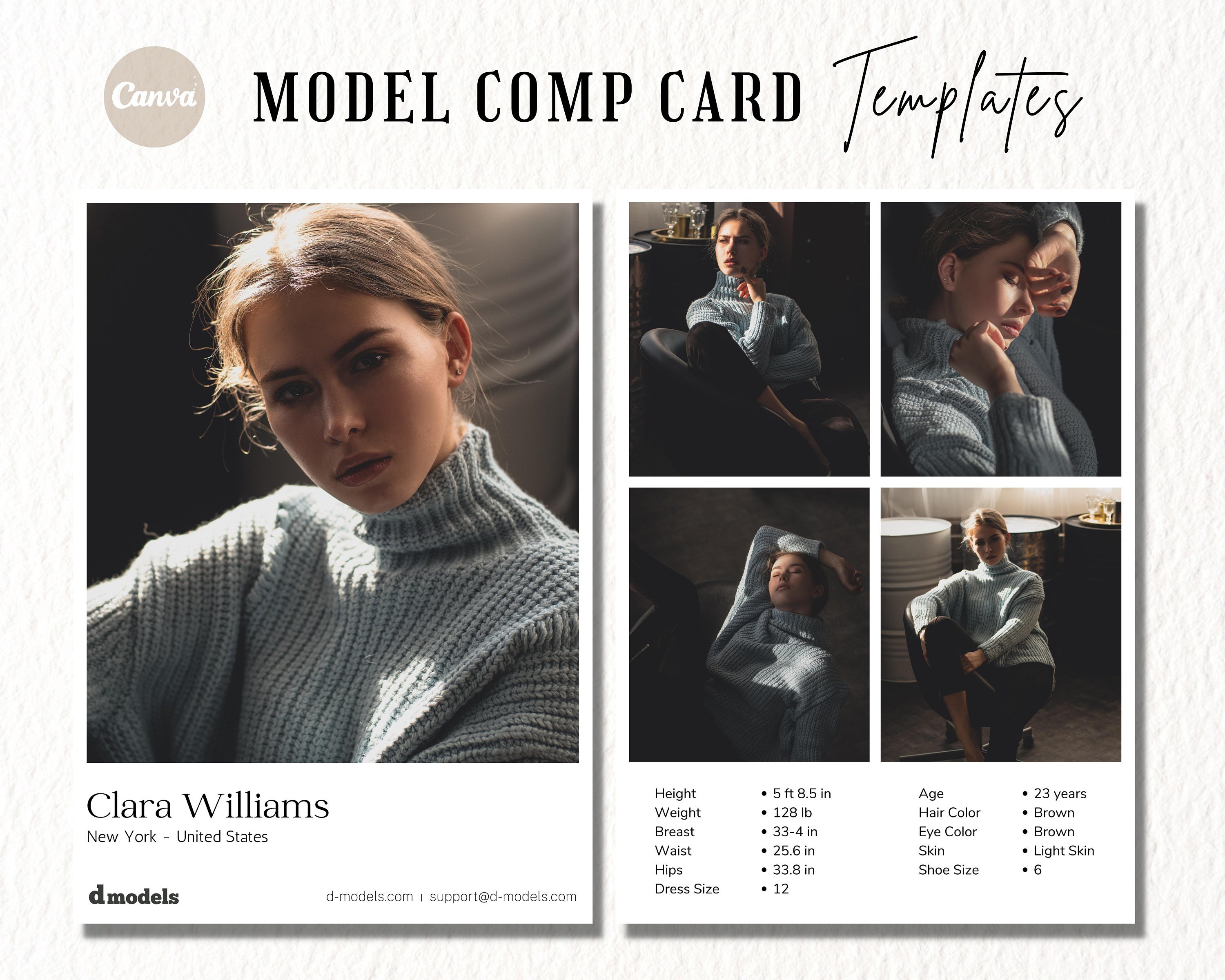Model Comp Card | Editable Fashion Model Zed Card | Model Portfolio ...