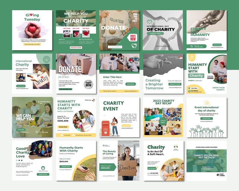 Charity & Donation Instagram Post Templates Giving Tuesday - Etsy