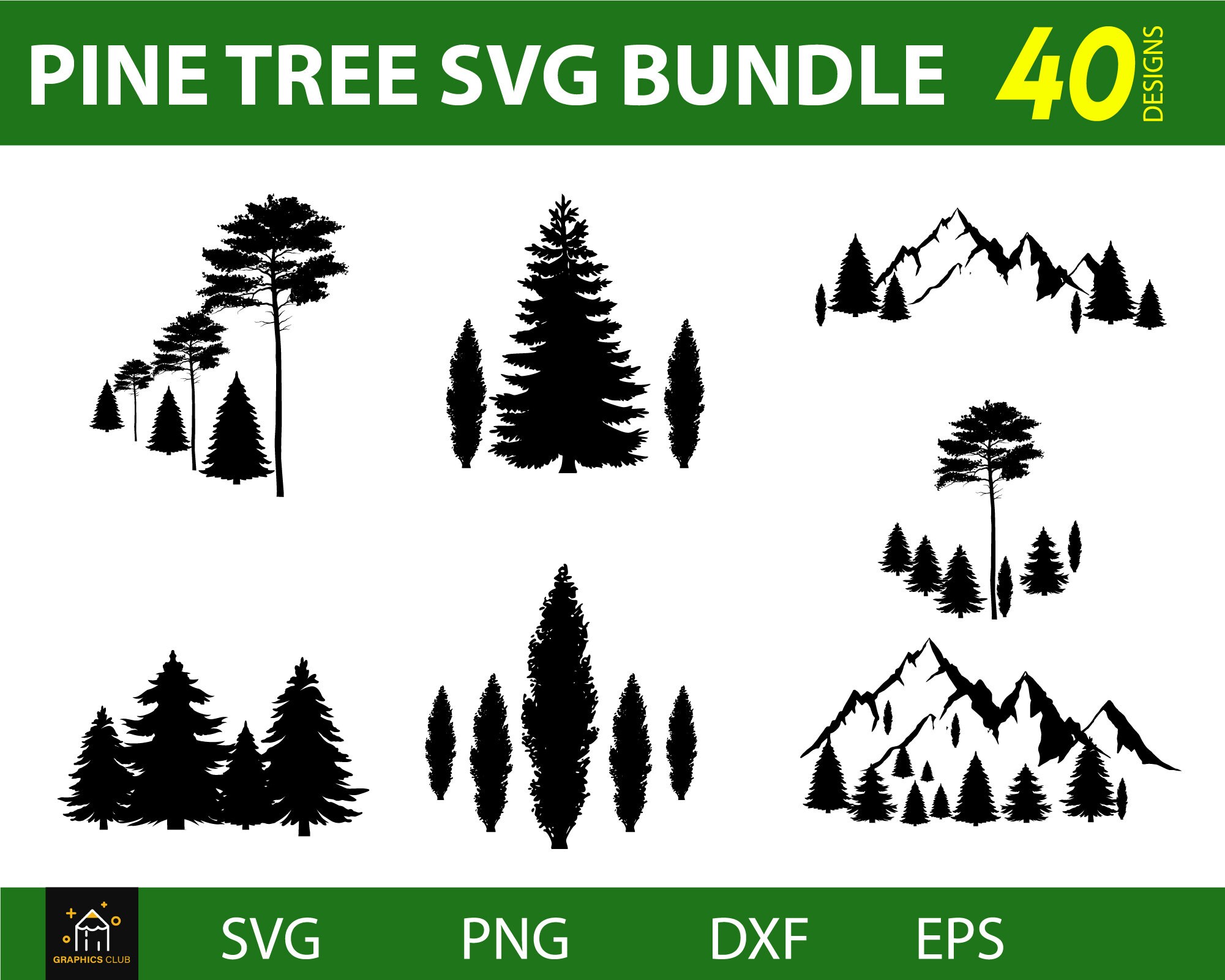 Pino svg bosque svg línea de árbol svg pino clipart - Etsy México