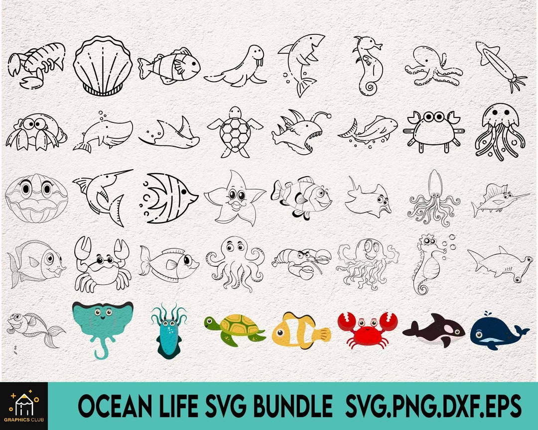 Sea Animals Svg Bundle Sea Life Svg Ocean Animals Svg - Etsy UK