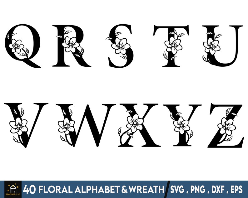 Floral Alphabets Svg Bundle Wreaths Svg Bundle Hand Drawn Etsy