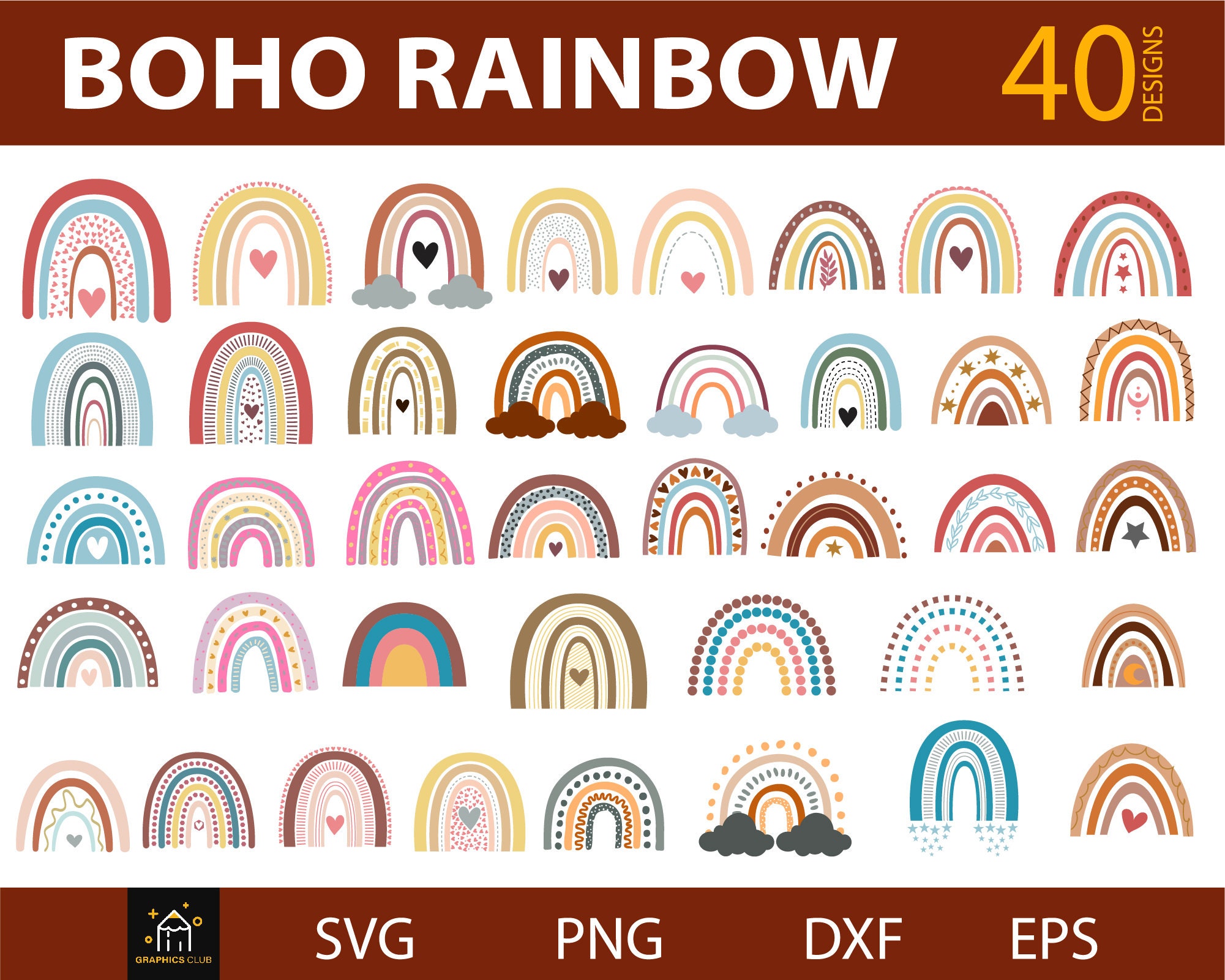 Boho Rainbow Svg Bundle Rainbow Svg Cute Rainbow Svg Boho - Etsy