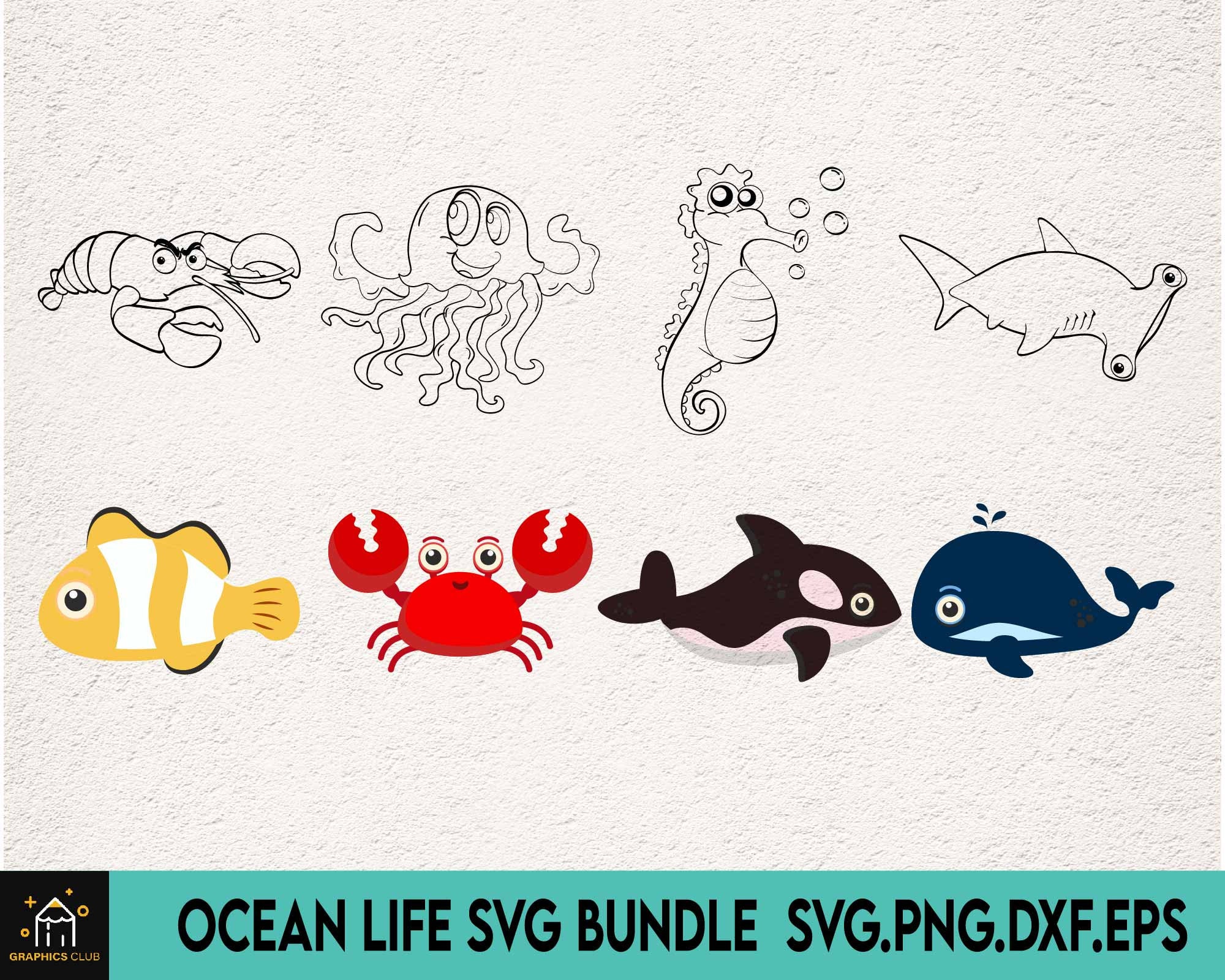 Sea Animals Svg Bundle Sea Life Svg Ocean Animals Svg - Etsy Canada
