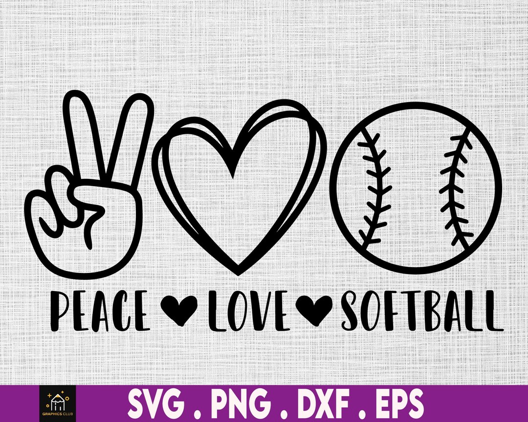 Peace Love Softball Svg, Peace Hand, Heart, Softball, Instant Digital ...