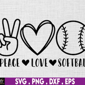 Peace Love Softball Svg, Peace Hand, Heart, Softball, Instant Digital ...