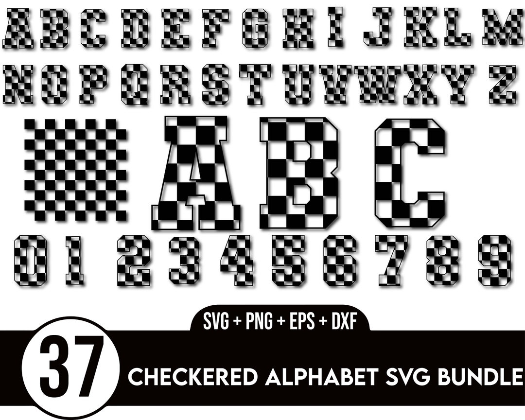 Checkered Alphabet and Numbers Svg Bundle, Checkered Letters, Racing ...