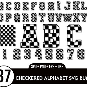 Checkered Alphabet and Numbers Svg Bundle, Checkered Letters, Racing ...