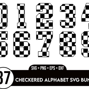 Checkered Alphabet and Numbers Svg Bundle, Checkered Letters, Racing ...