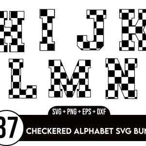 Checkered Alphabet and Numbers Svg Bundle, Checkered Letters, Racing ...