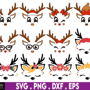 Christmas Reindeer Faces SVG Bundle Reindeer SVG Girl - Etsy