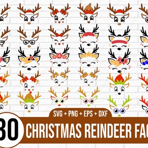 Christmas Reindeer Faces SVG Bundle Reindeer SVG Girl - Etsy