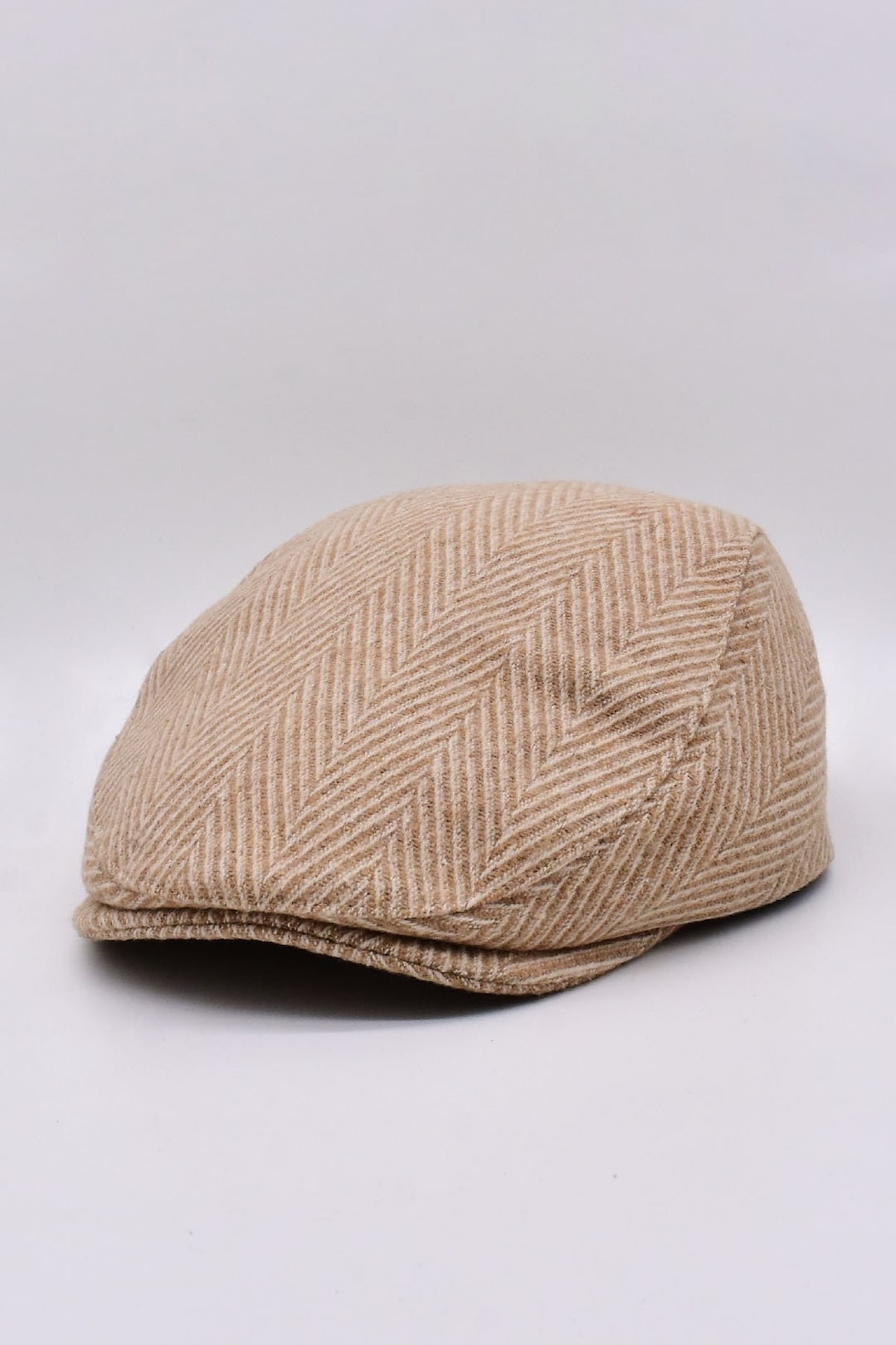 Wool Blend Herringbone Flat Cap - Beige Gatsby Style - Etsy