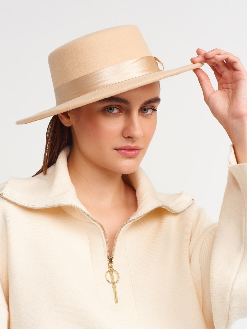 Beige Winter Boater Hat Classic Wide Brim Hat Women Beige - Etsy
