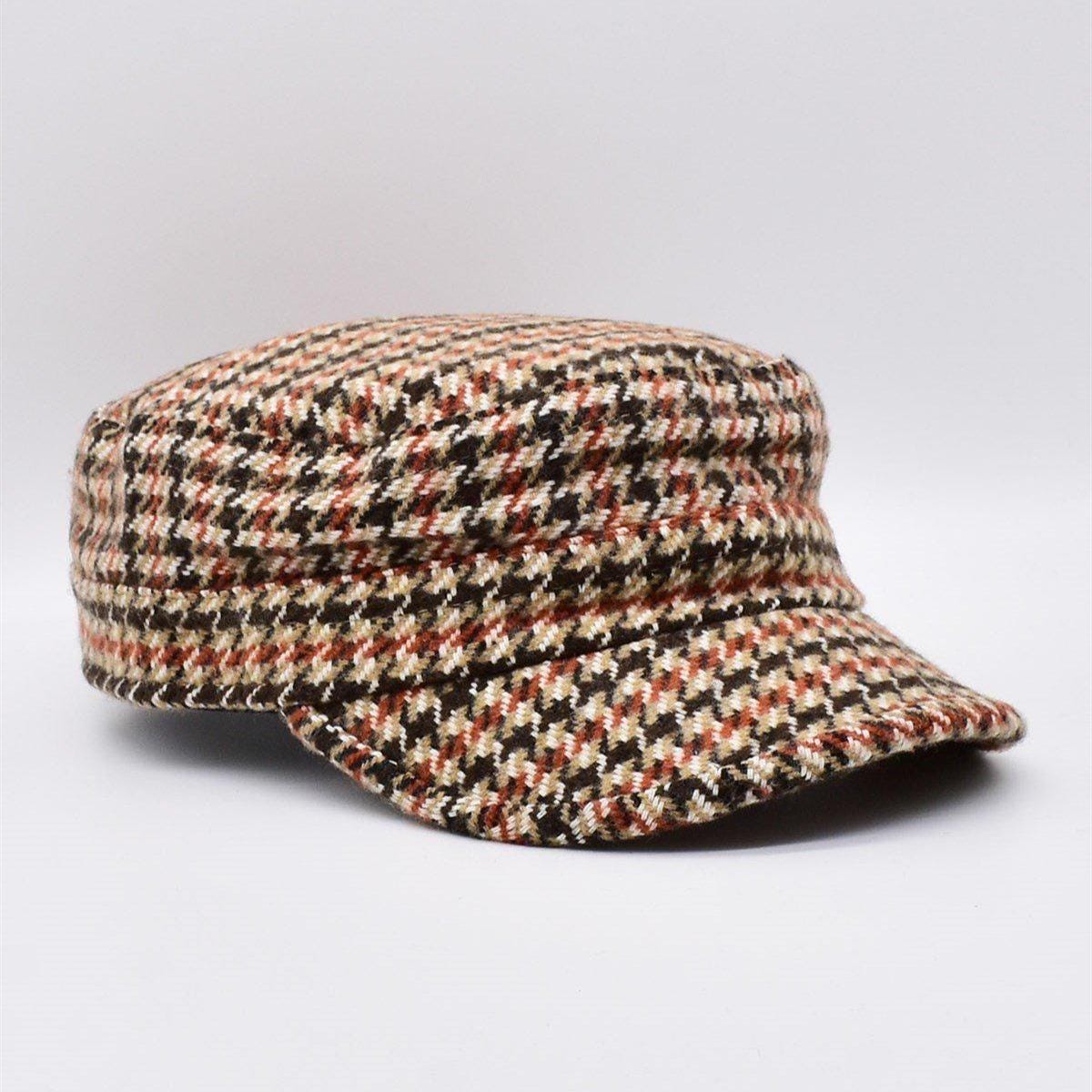 Men’s Wool Cadet Cap – Brown Tweed Military Hat – Vintage Houndstooth ...