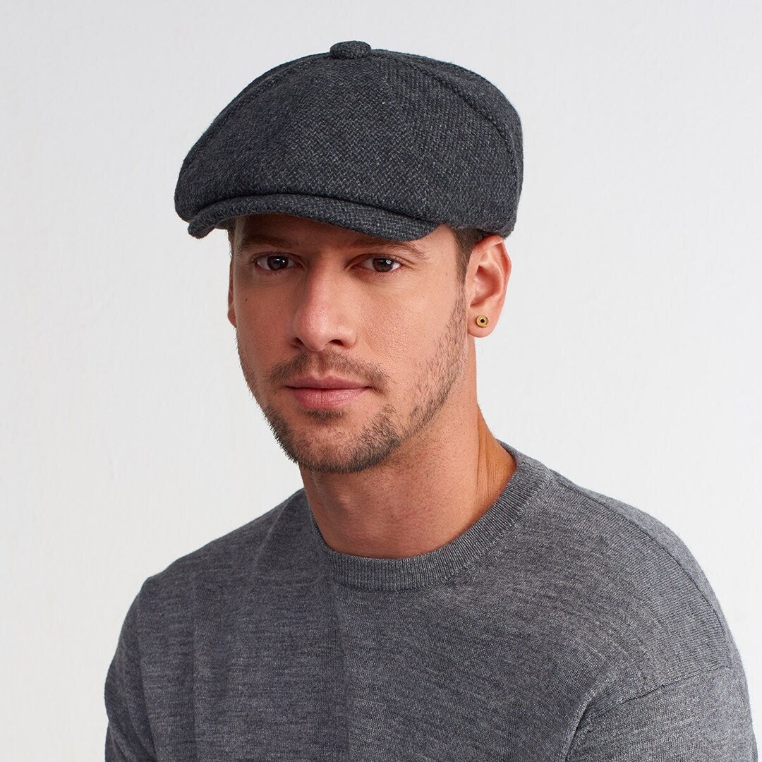 Dark Gray Wool Cap, 8 Panels Newsboy Hat, Groomsman Cap, Winter Flat Cap, Peaky Blinders Hat ...