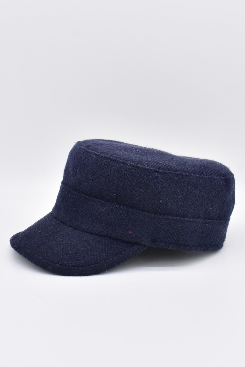 Herringbone Wool Military Cap: Unisex Winter Castro Hat - Etsy