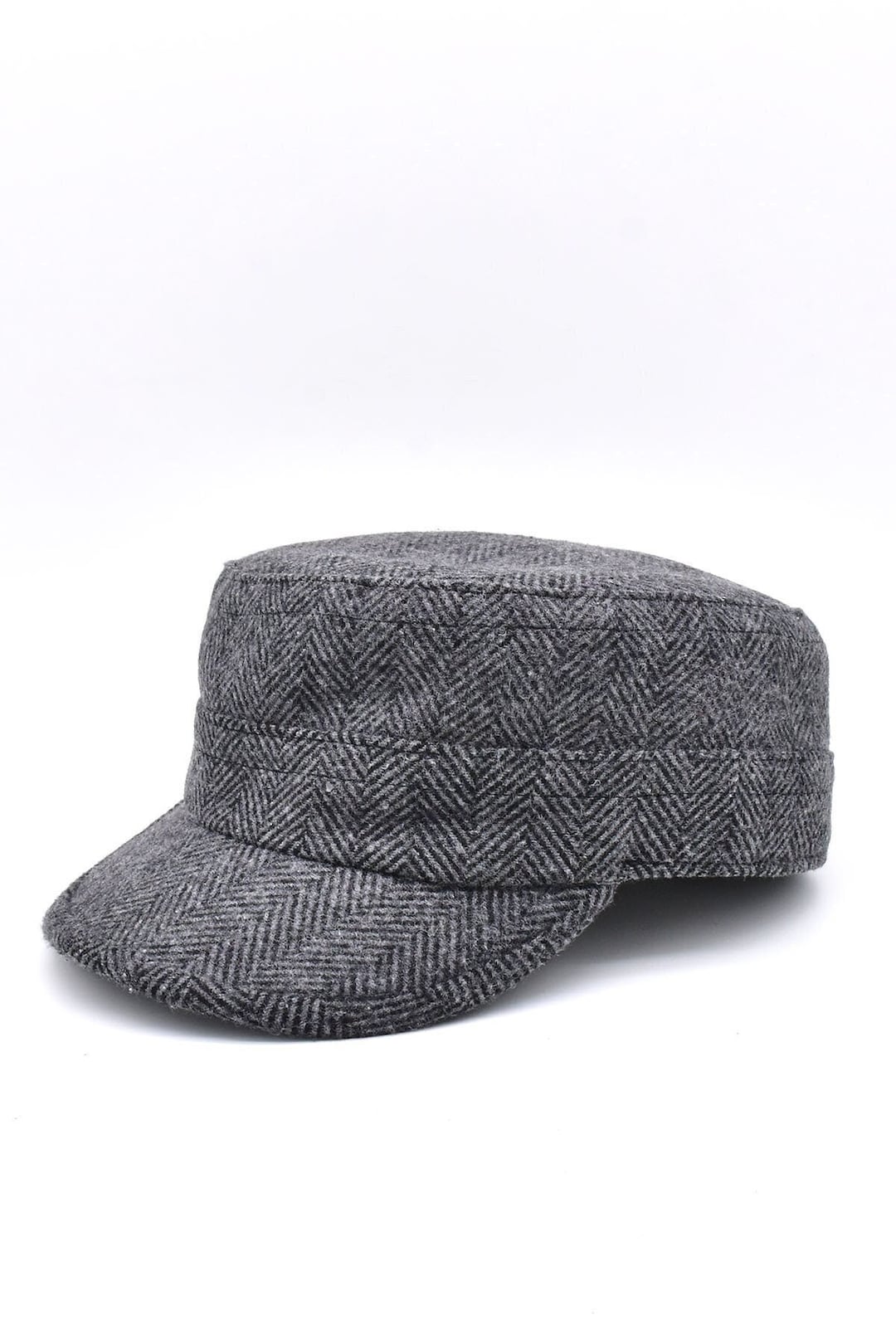 Herringbone Wool Military Cap: Unisex Winter Castro Hat - Etsy