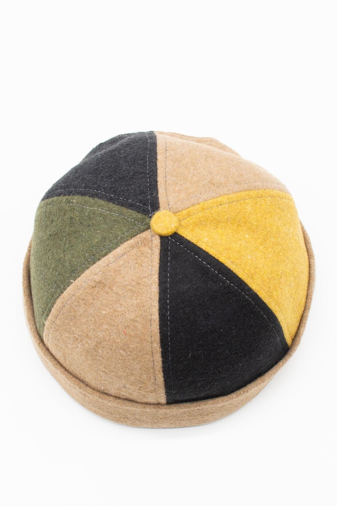 Handmade Patchwork Wool Docker Cap: Adjustable Brimless Beanie - Etsy