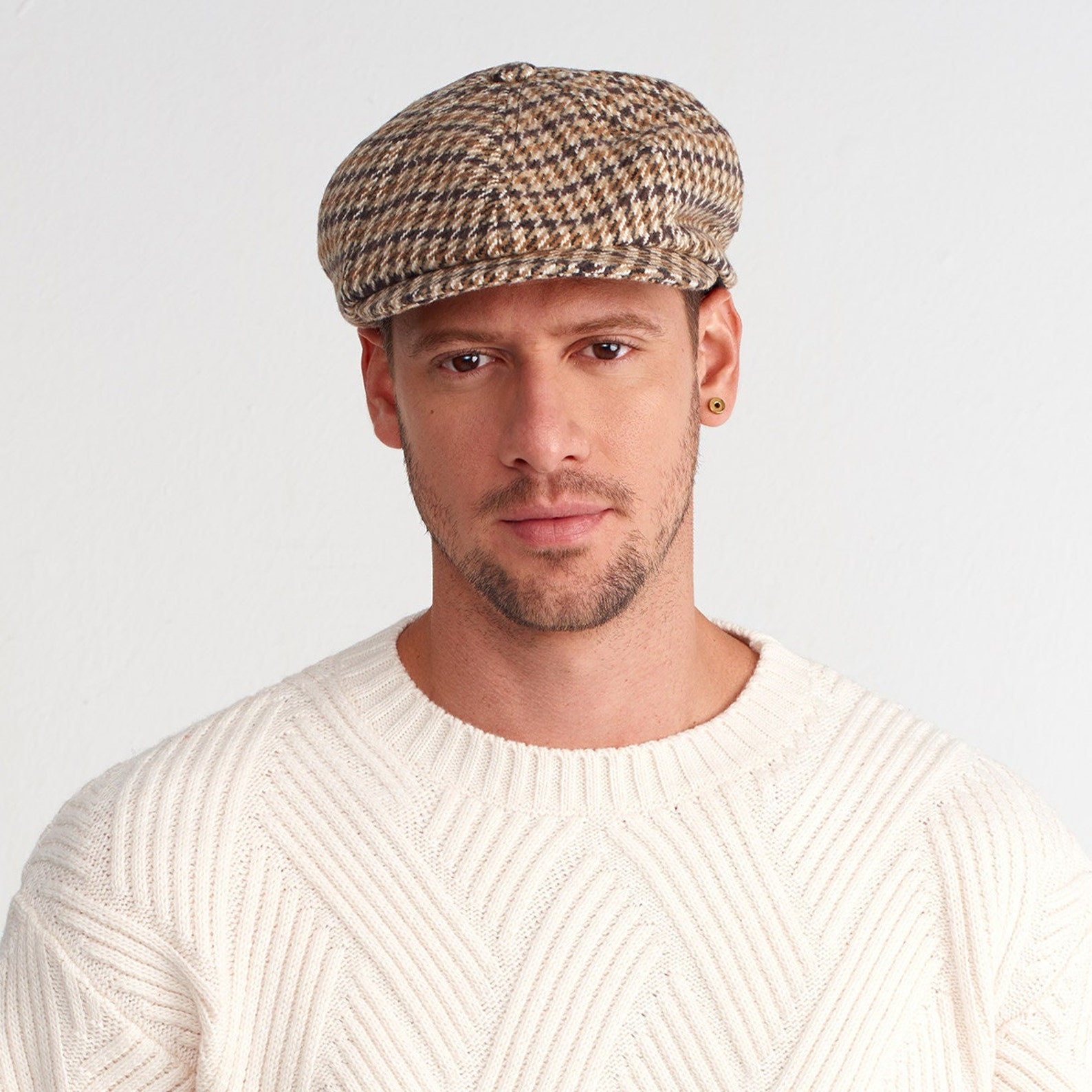 Houndstooth Wool 8 Panels Cap Peaky Blinders Hat Baker Boy - Etsy