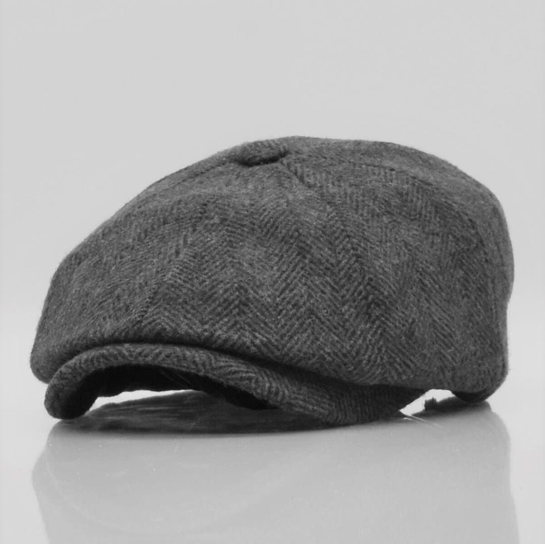 Herringbone Newsboy Cap: Dark Gray Wool Blend, Peaky Blinders Style - Etsy