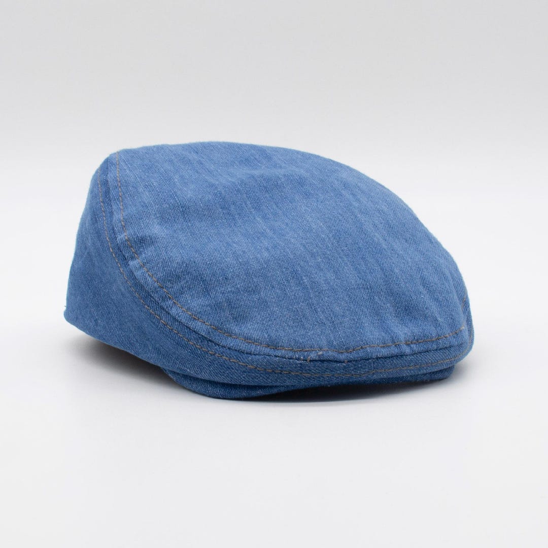 Vintage Style Denim Flat Cap: Light Blue Cotton Newsboy Hat - Etsy