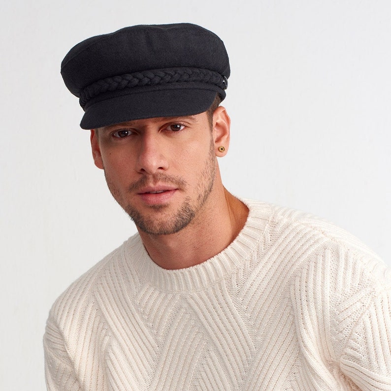 Mens & Womens Fiddler Cap, Black Baker Boy Hat, Fisherman Captain ...