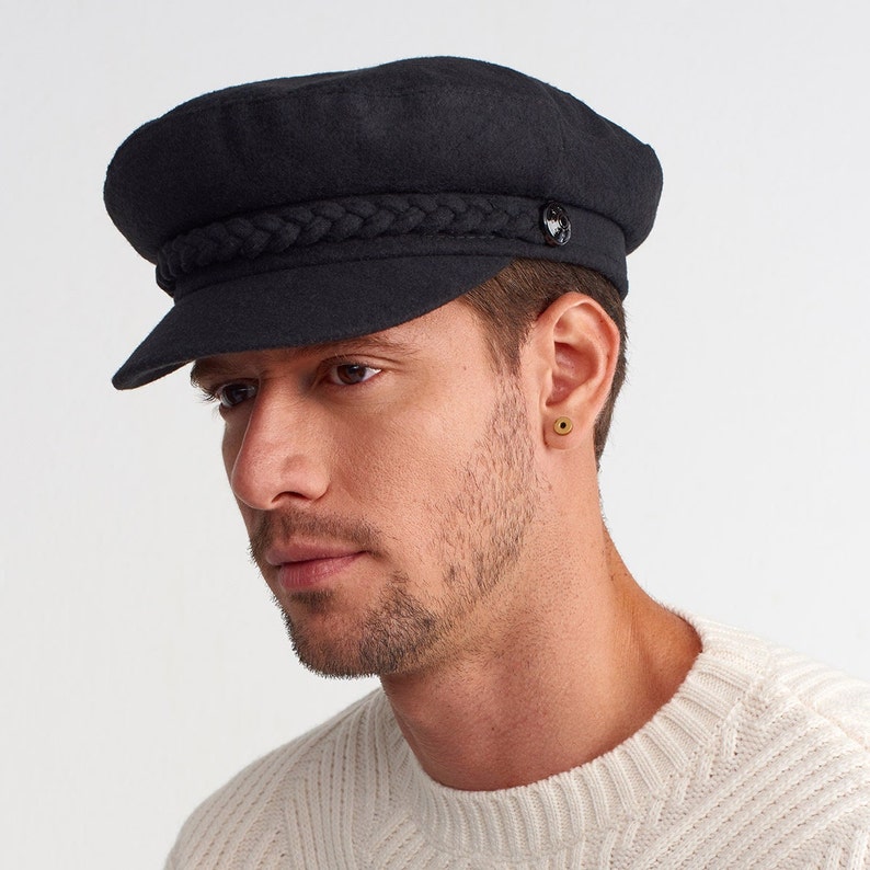 Mens & Womens Fiddler Cap, Black Baker Boy Hat, Fisherman Captain ...