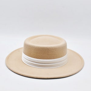 Beige Winter Boater Hat, Classic Wide Brim Hat, Women Beige Formal Hat ...