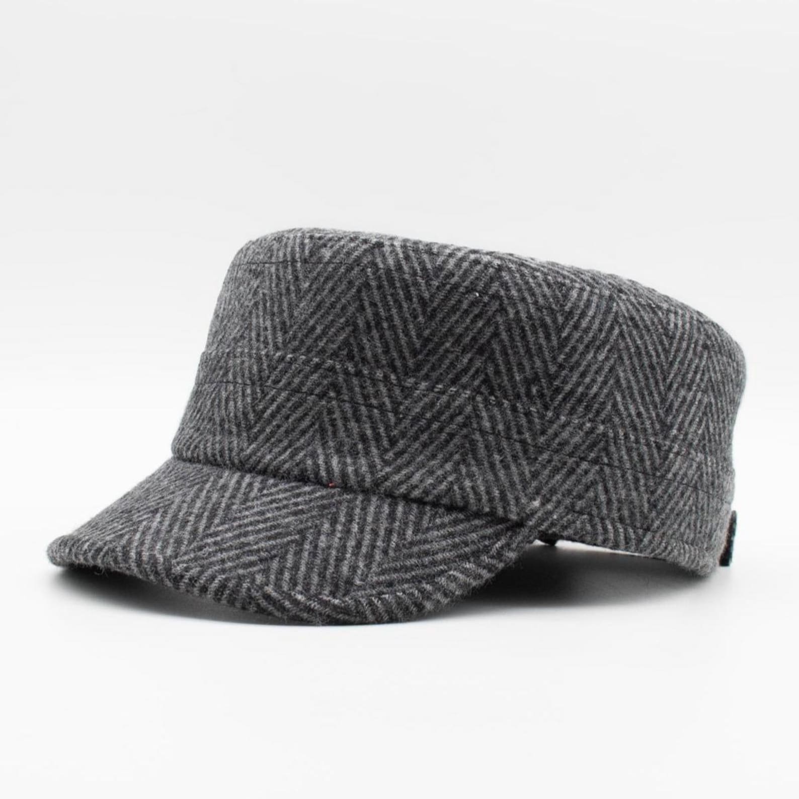 Men’s Wool Cadet Cap – Brown Tweed Military Hat – Vintage Houndstooth ...
