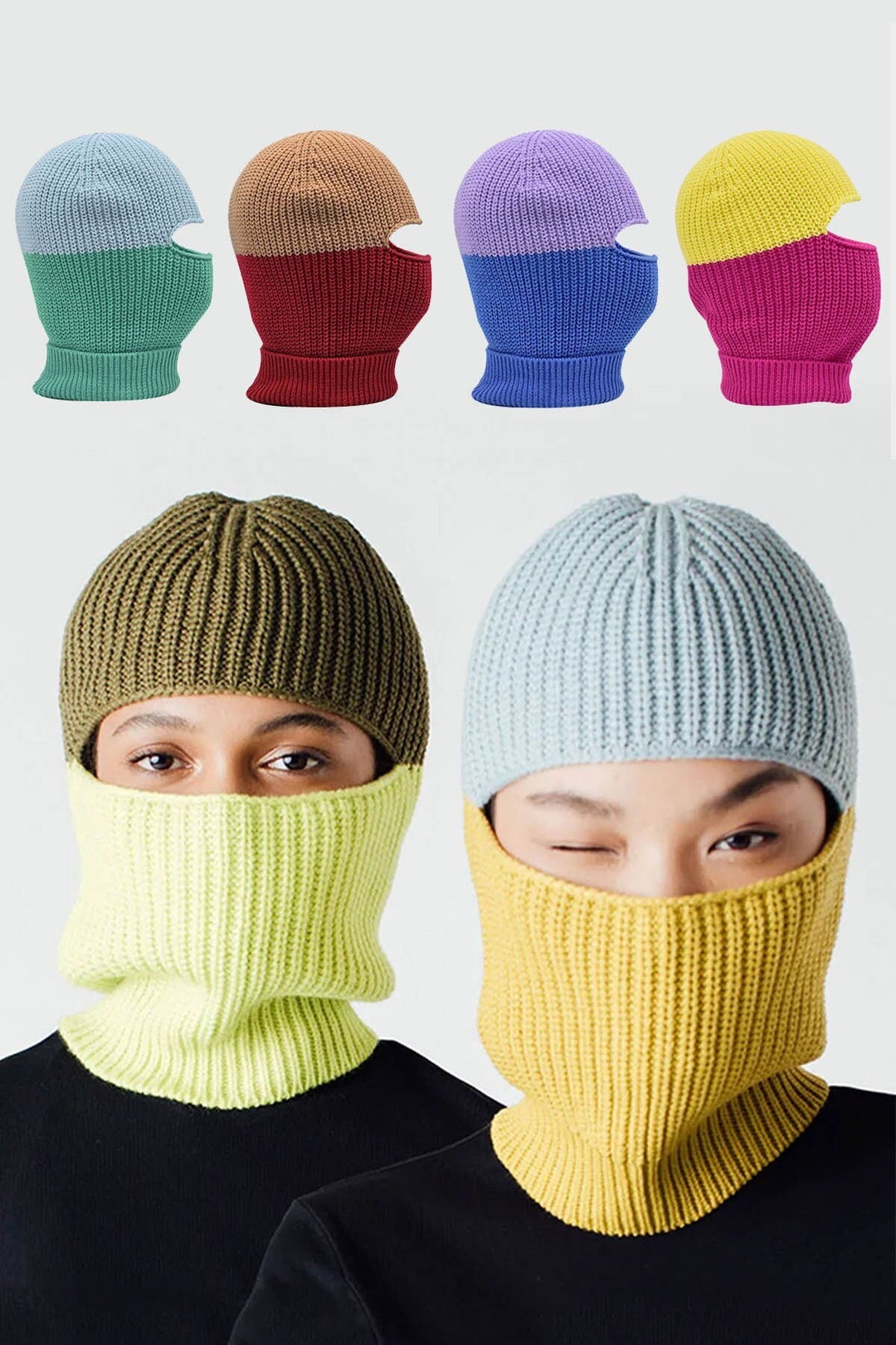 Ribbed Knit Balaclava: Two-tone Full Face Ski Mask - Etsy