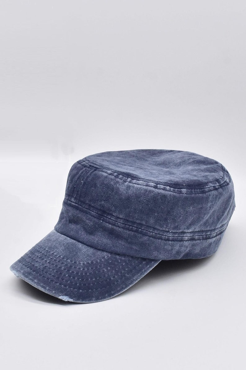 Washed Cotton Military Cap: Army Style Denim Hat - Etsy