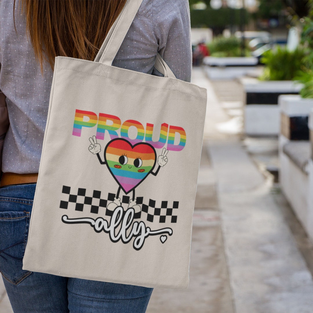 Retro Pride Ally Canvas Tote Bag, Rainbow Heart - Etsy