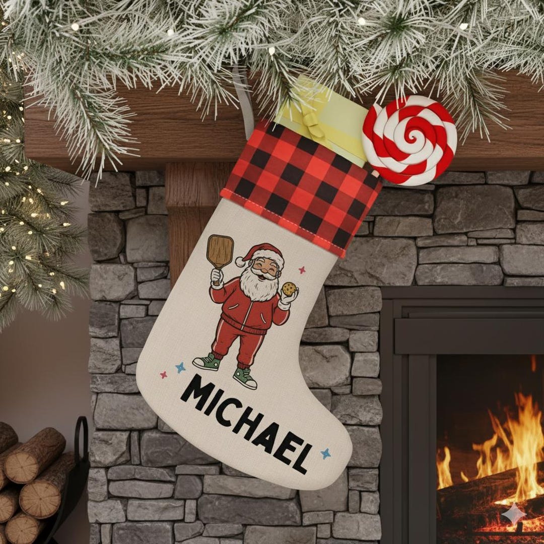Personalized Pickleball Christmas Stocking, Plaid Cuff - Etsy