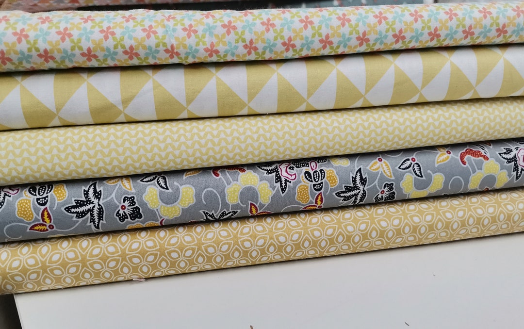 Fabric Package 5x Yellow Gray Fabrics Flowers Cotton Fabric - Etsy