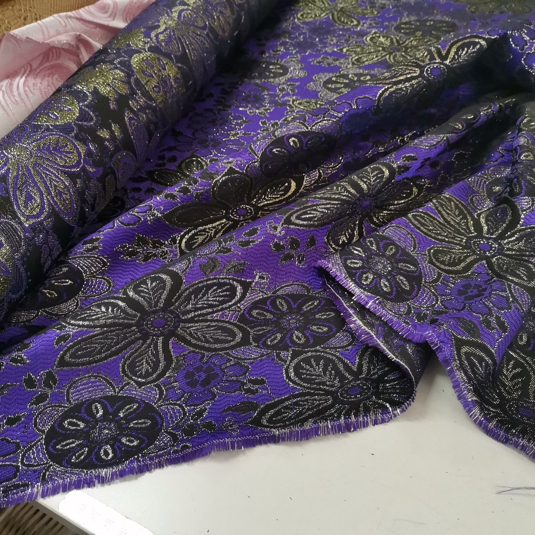 CLEARANCE SALE Brocade Fabric Black Gold Purple Brocade Fabric Evening ...