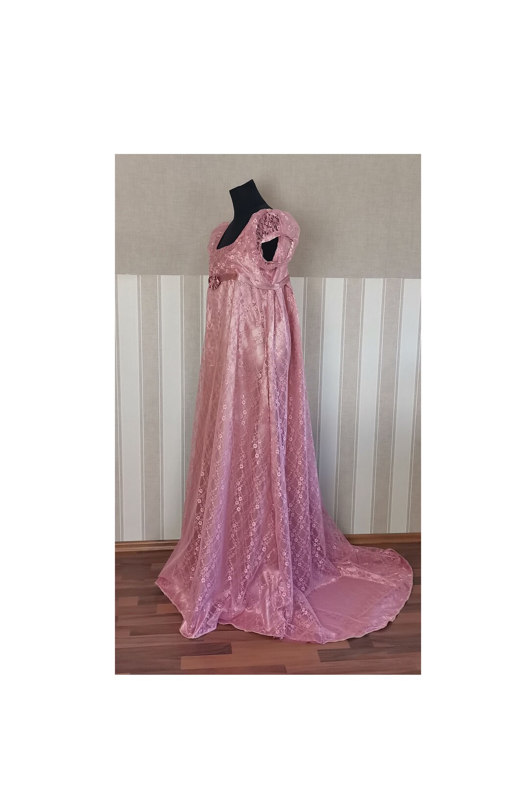 Empire Dress With Lace Regency Dress Imperial Waist Regency Era Dress ...