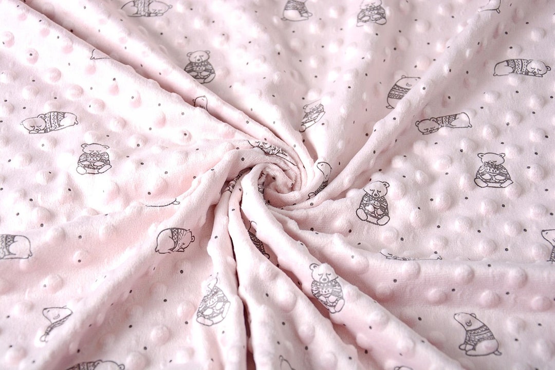CLEARANCE SALE Minky Fabric Fleece Bear Pink 0.50 M Fabric Plush Minky ...
