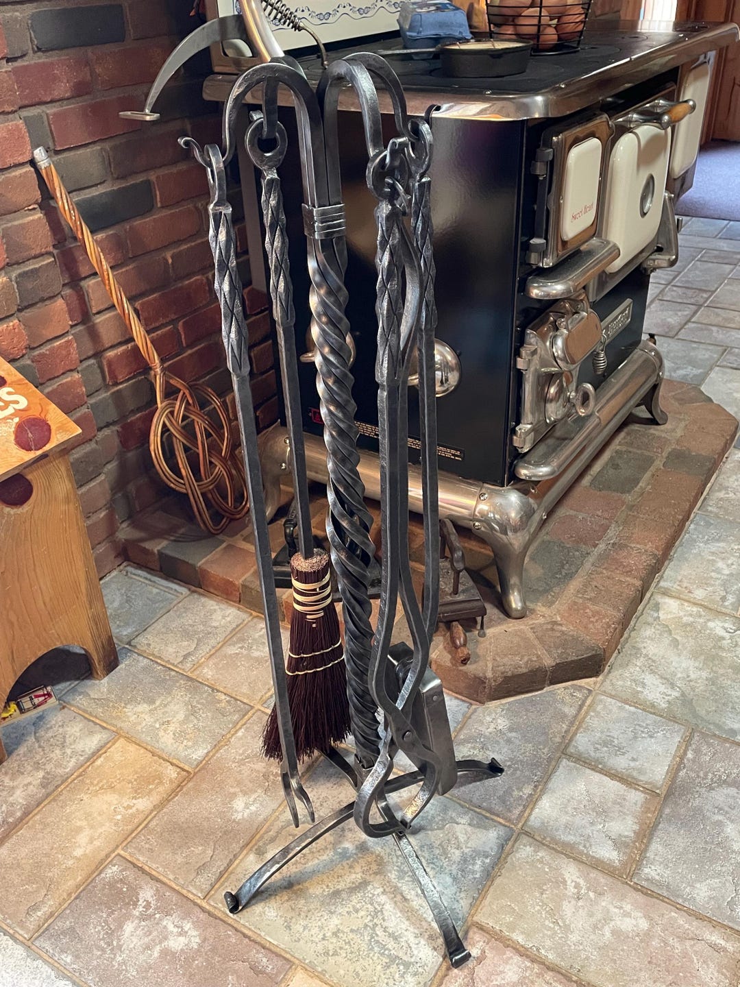 Hand Forged 4 Piece Fireplace Tool Set - Etsy