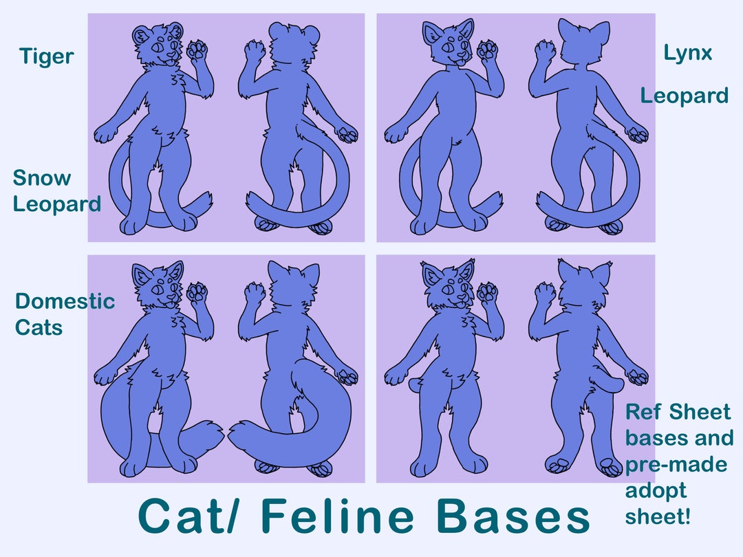 Cat/feline Furry Ref Sheet Bases (P2U Fill in Anthro Feline Adopt/reference Bases) - Etsy