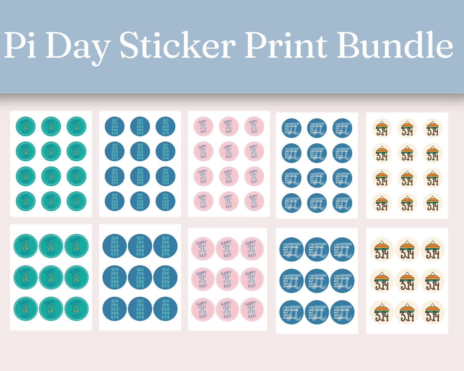 Pi Day Printable Bundle Pi Day Stickers Math Stickers - Etsy