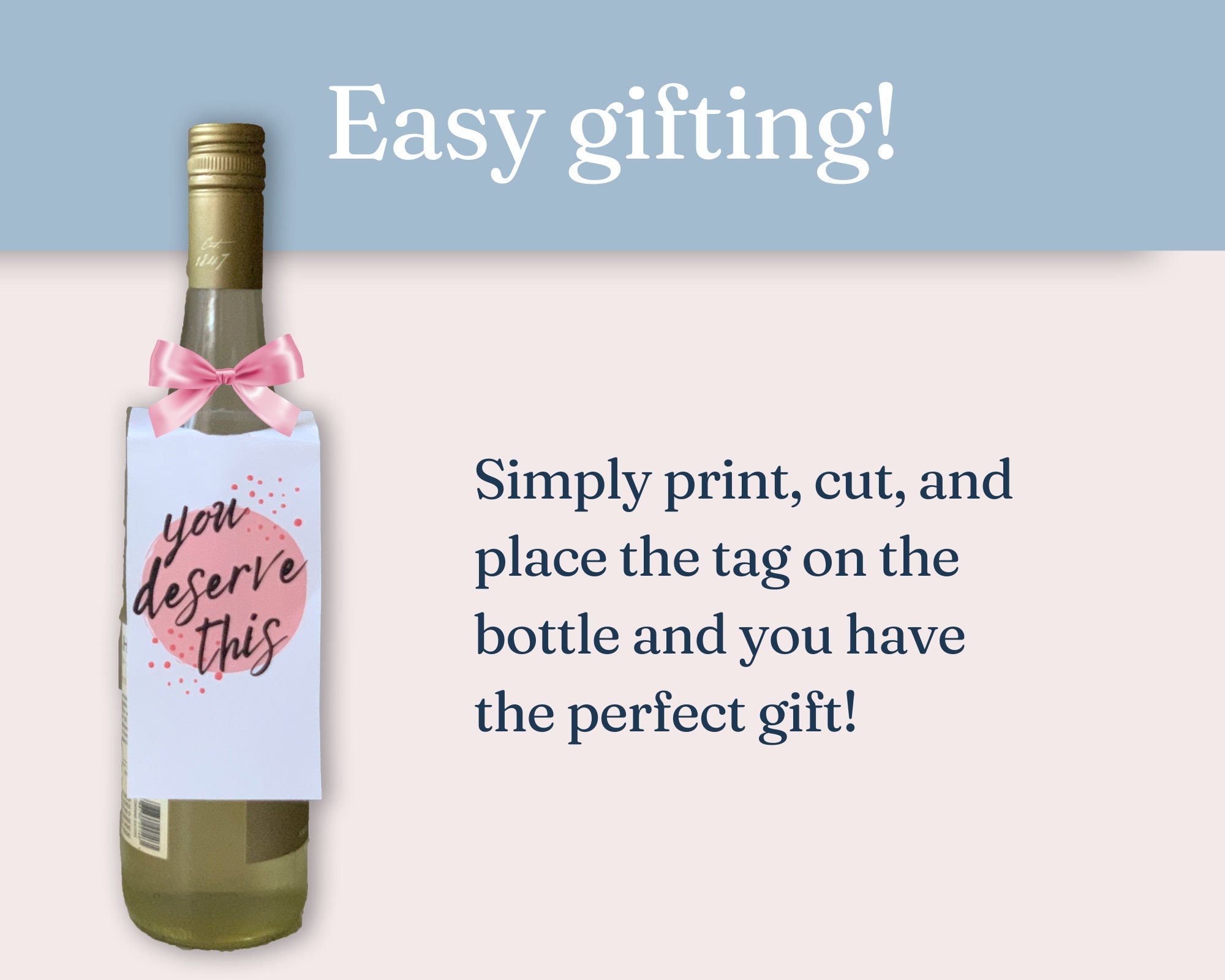 Printable Wine Bottle Tag Wine Label 'you Deserve This' Wine Gift Tag ...