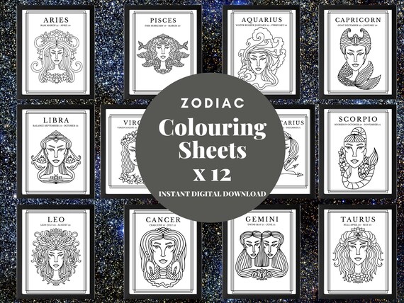 DIGITAL DOWNLOAD Printable Colouring Pages Zodiac Star - Etsy Australia