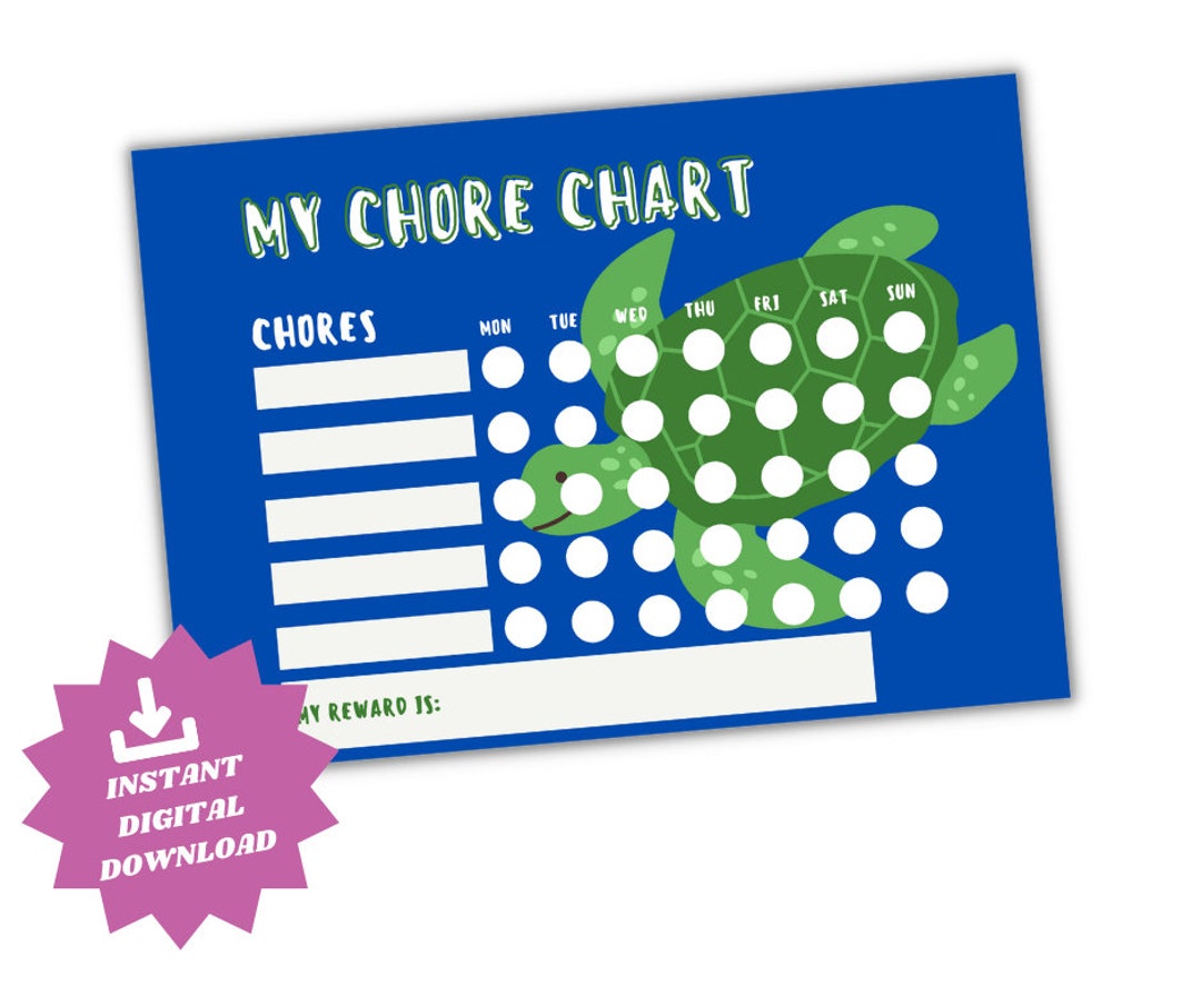 Tutrle Chore Chart for Kids, Fully Editable Routine Reward System ...